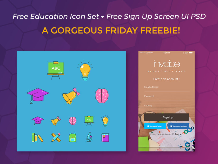 Free Education Icon Set + Free Sign Up Screen UI PSD - WP Daddy